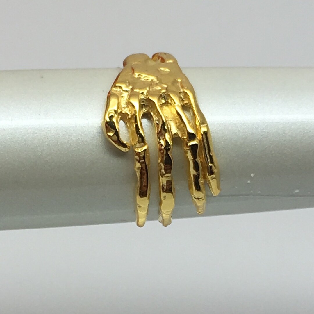 Gold Ear Cuff, Skeleton Hand Ear Wrap, Cartilage Earring, Yellow Gold ...