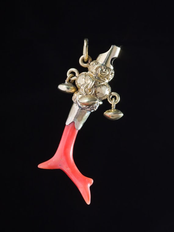 Victorian Antique Gold and Coral Baby Rattle Whistle … - Gem