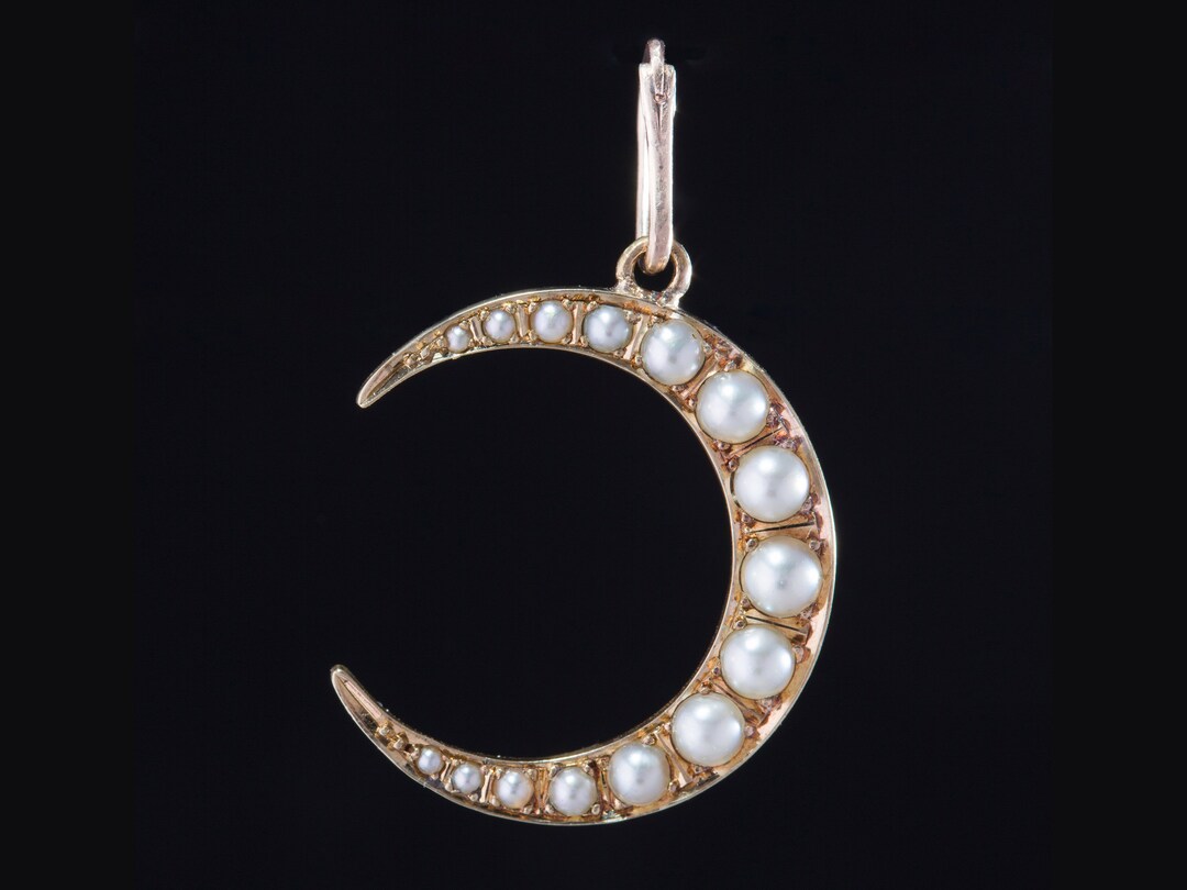Victorian Natural Saltwater Pearl Crescent Moon Pendant - Etsy