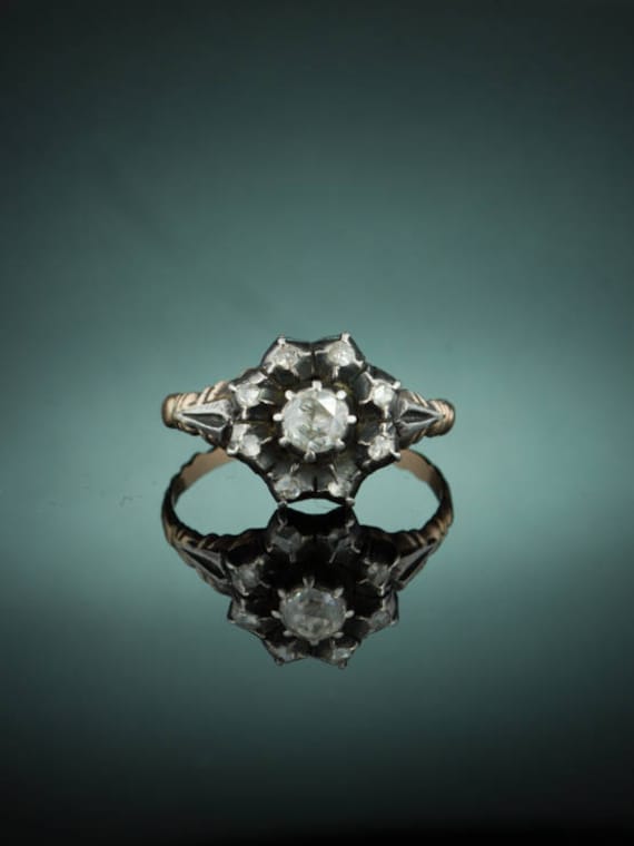 Victorian diamond halo star cluster ring | Etsy
