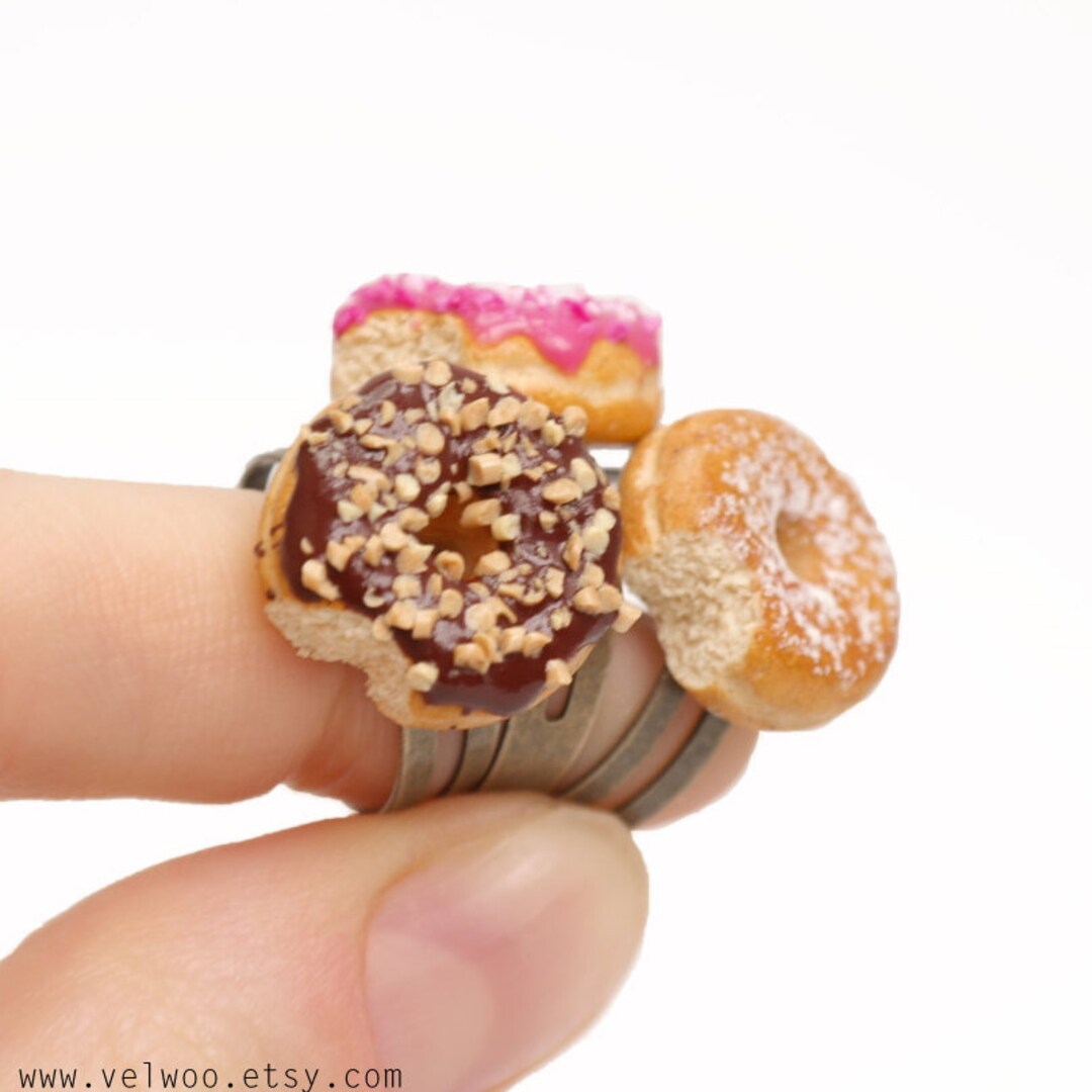 Donut Rings SALE!, Miniature Food Jewelry, Kawaii Donut Rings, Donut ...