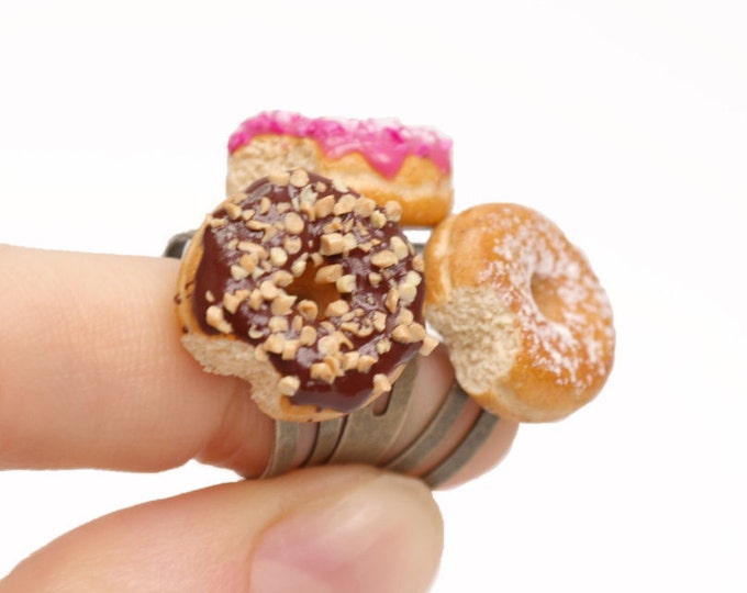 Donut Rings SALE, Miniature Food Jewelry, Kawaii Donut Rings, Donut ...