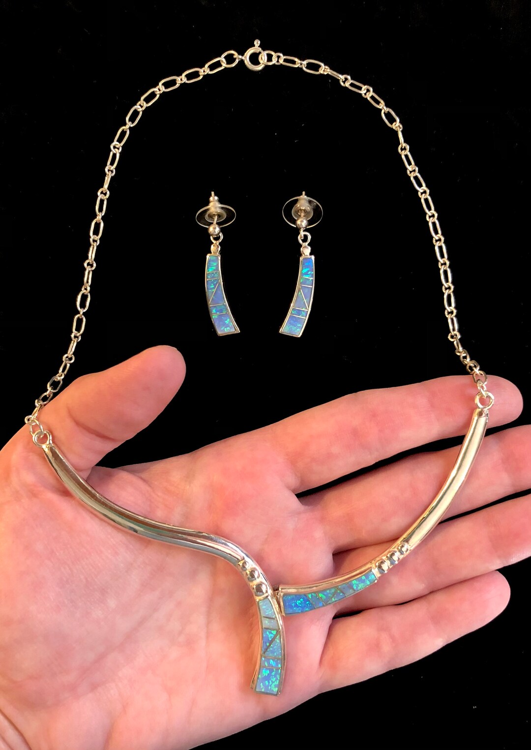 Beautiful Handmade Vintage Zuni Fire Opal and Sterling Silver Necklace ...