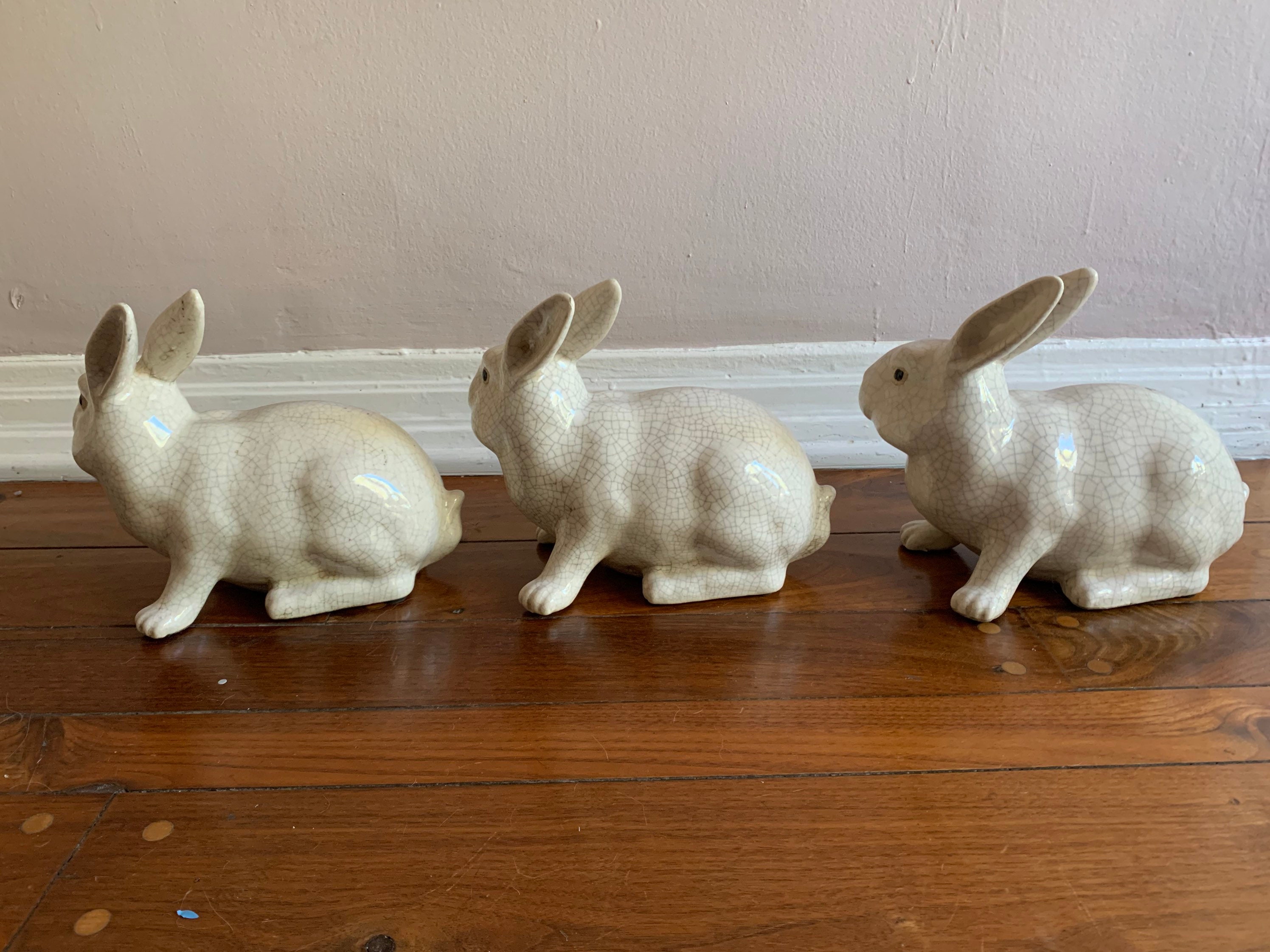 Crackle Glazed Ceramic Rabbit Figurine, Set of 3 - Etsy