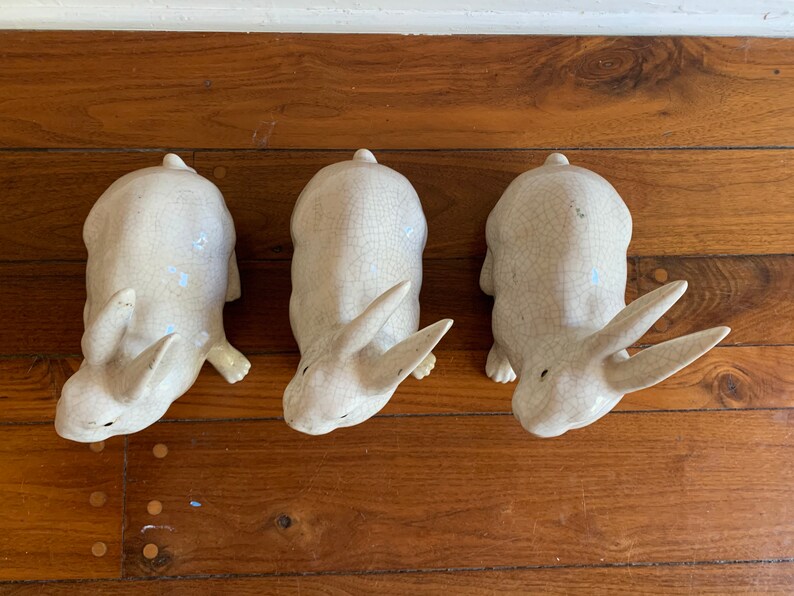 Crackle Glazed Ceramic Rabbit Figurine, Set of 3 - Etsy