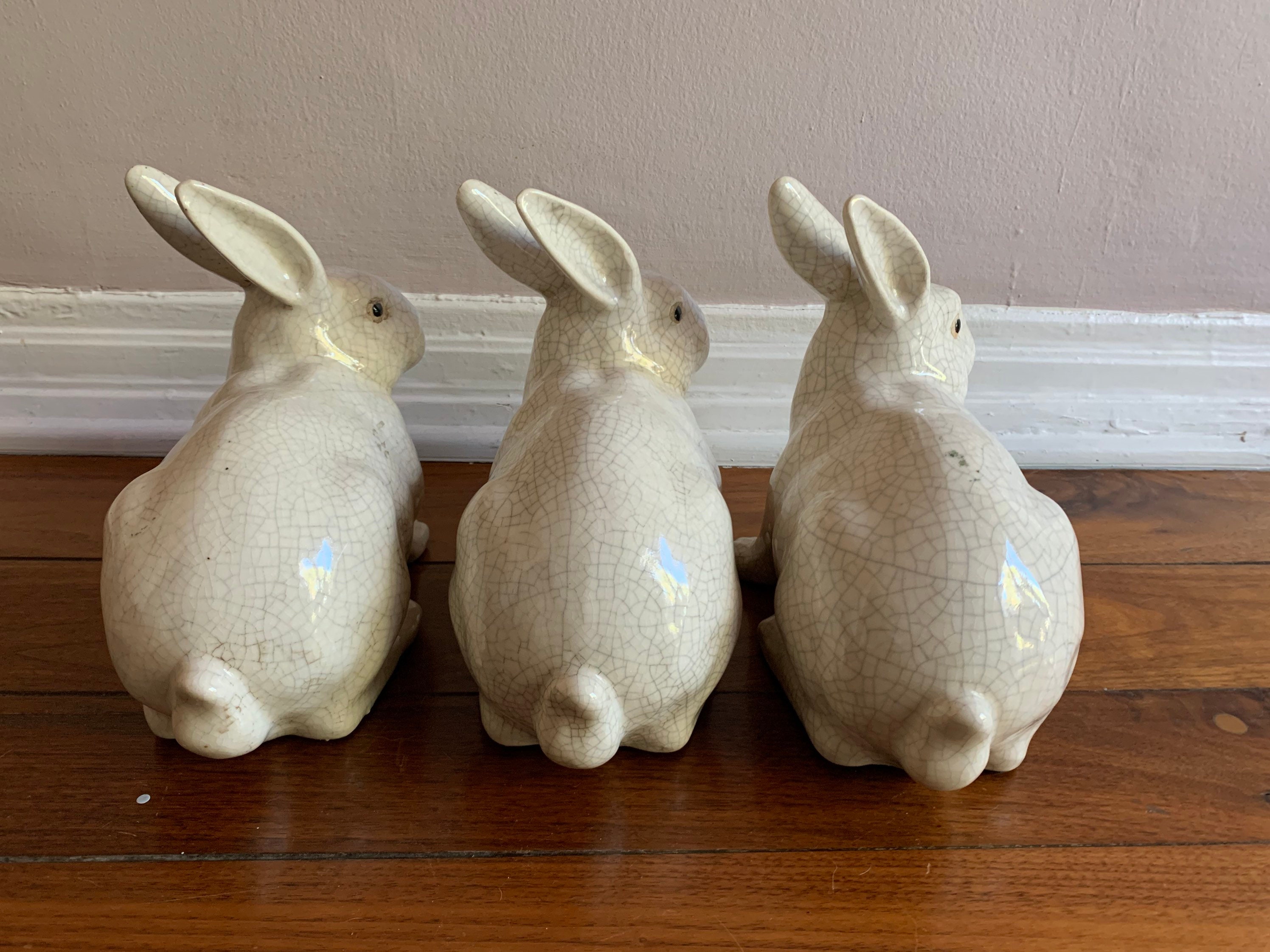 Crackle Glazed Ceramic Rabbit Figurine, Set of 3 - Etsy