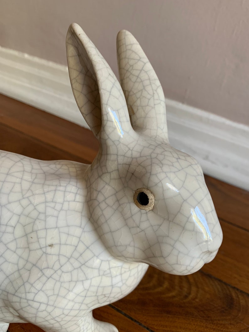 Crackle Glazed Ceramic Rabbit Figurine, Set of 3 - Etsy