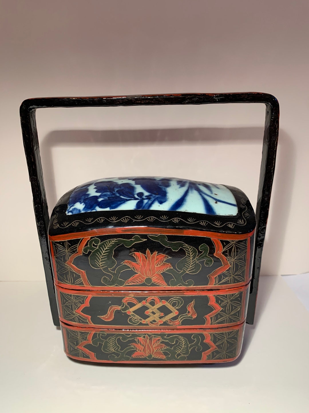 Vintage Chinese Lacquered Tiered Lunch Box - Etsy