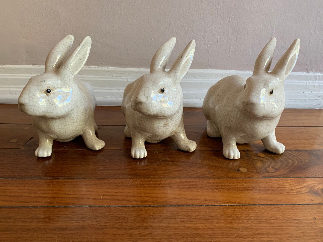 Crackle Glazed Ceramic Rabbit Figurine, Set of 3 - Etsy