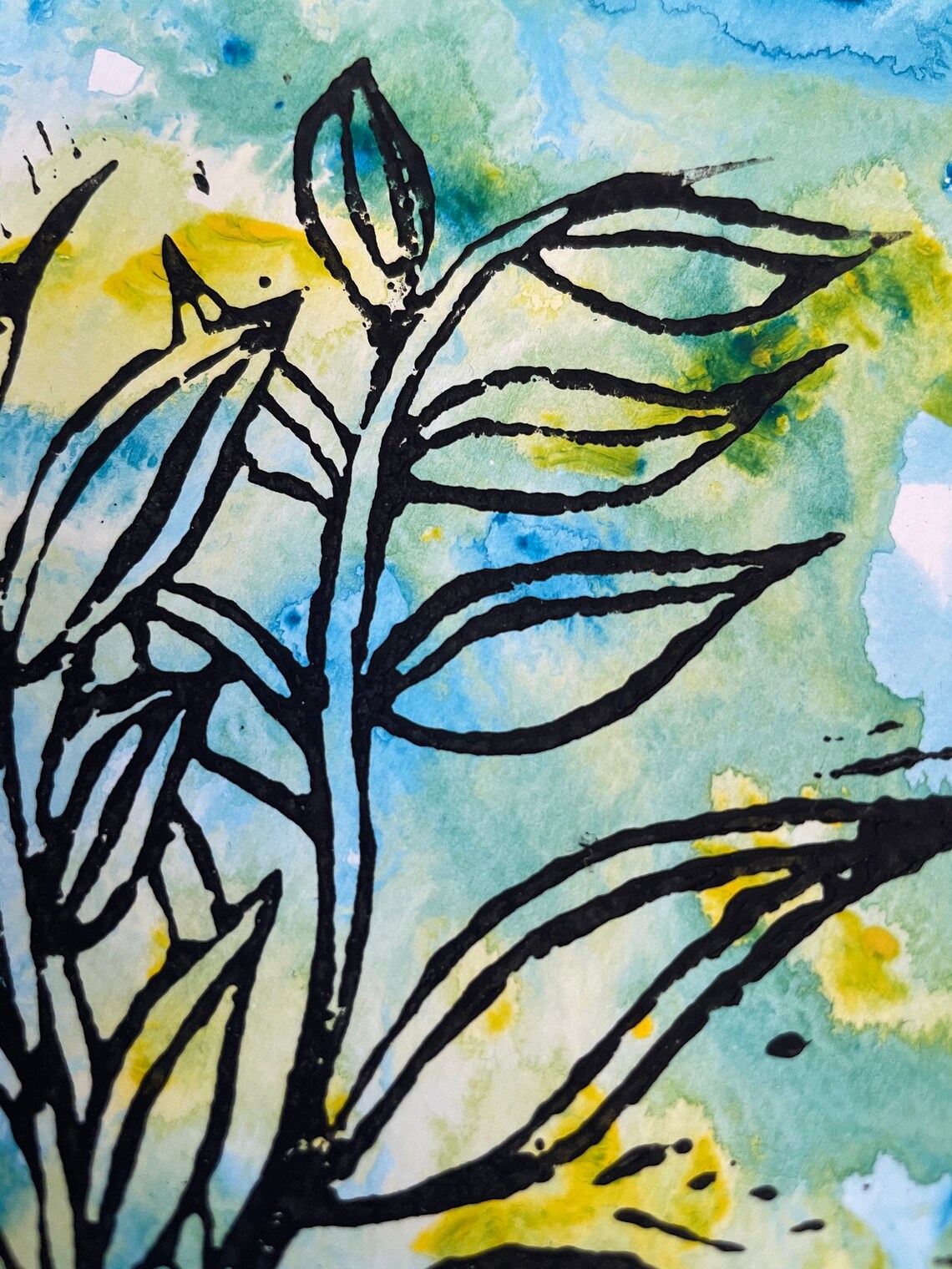 A4 Original Lino Print & Watercolour Original Painting of Leaf - Etsy