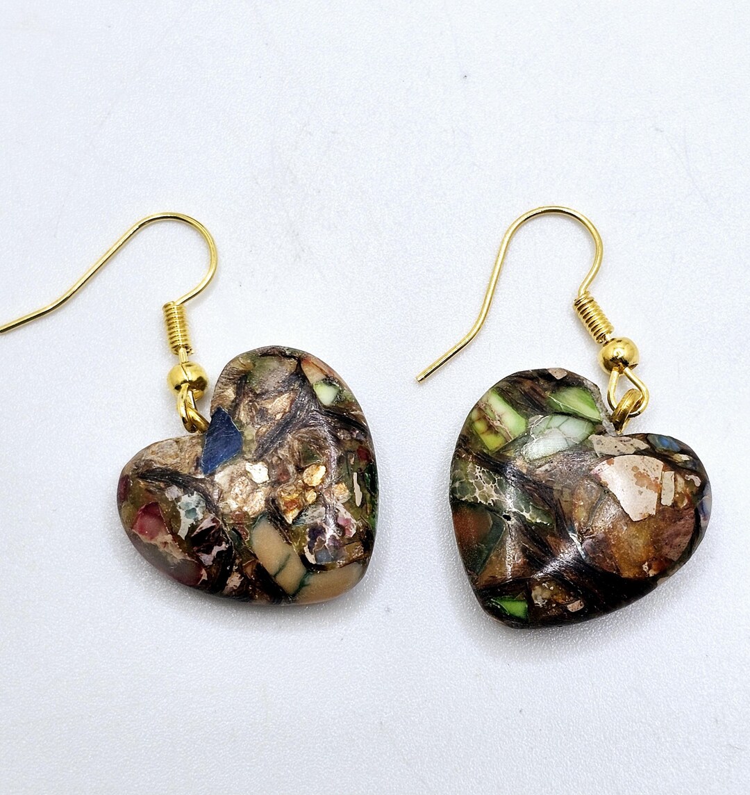 Multi Colored Jasper and Bronzite Heart Earrings - Etsy
