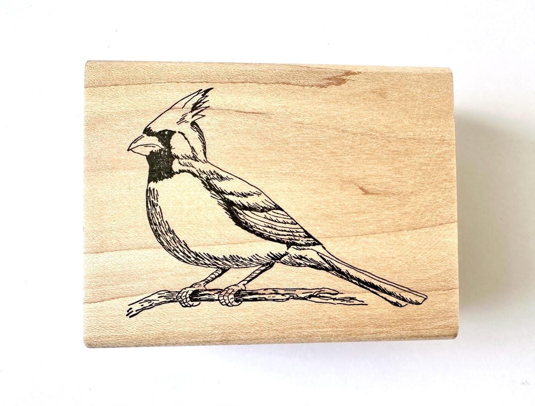 New Old Stock Purple Daisy "cardinal on Branch" Mounted Wooden Rubber ...