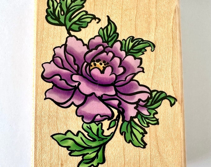 Vintage 2000 New Old Stock Stampendous "peony P062" Mounted Wooden ...