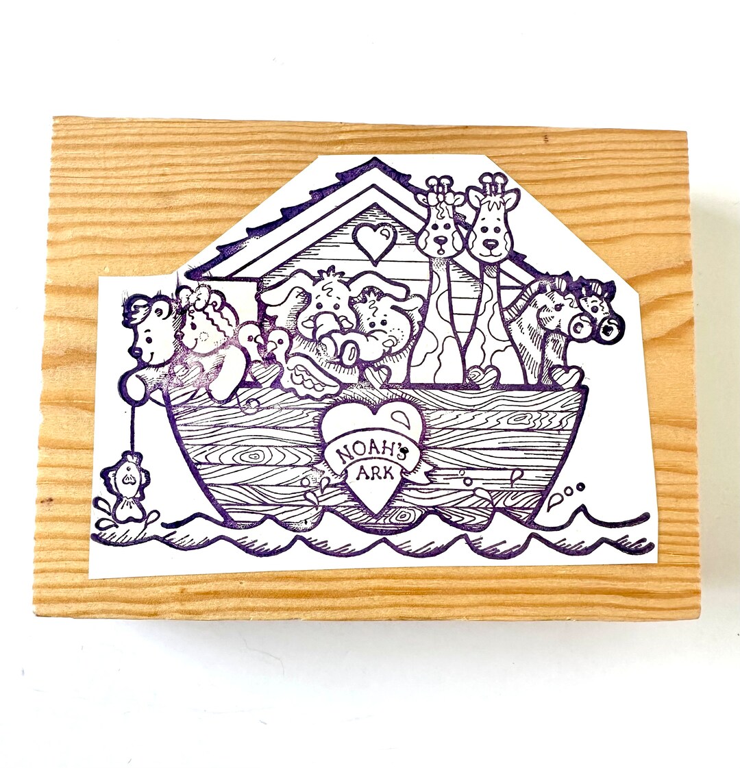 Vintage Gently-used Handmade "noah's Ark" Mounted Wooden Rubber Stamp ...