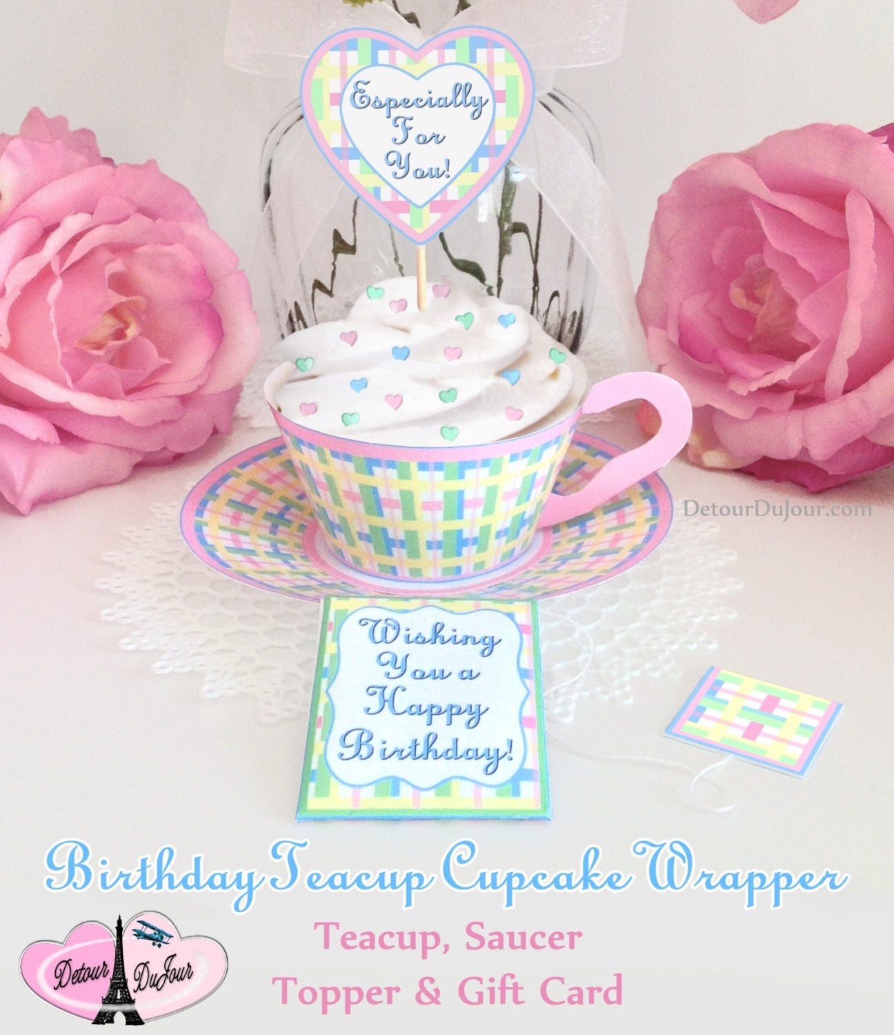 Printable Paper Tea Cup Cupcake Wrappers With Saucer, 3D Birthday Card ...