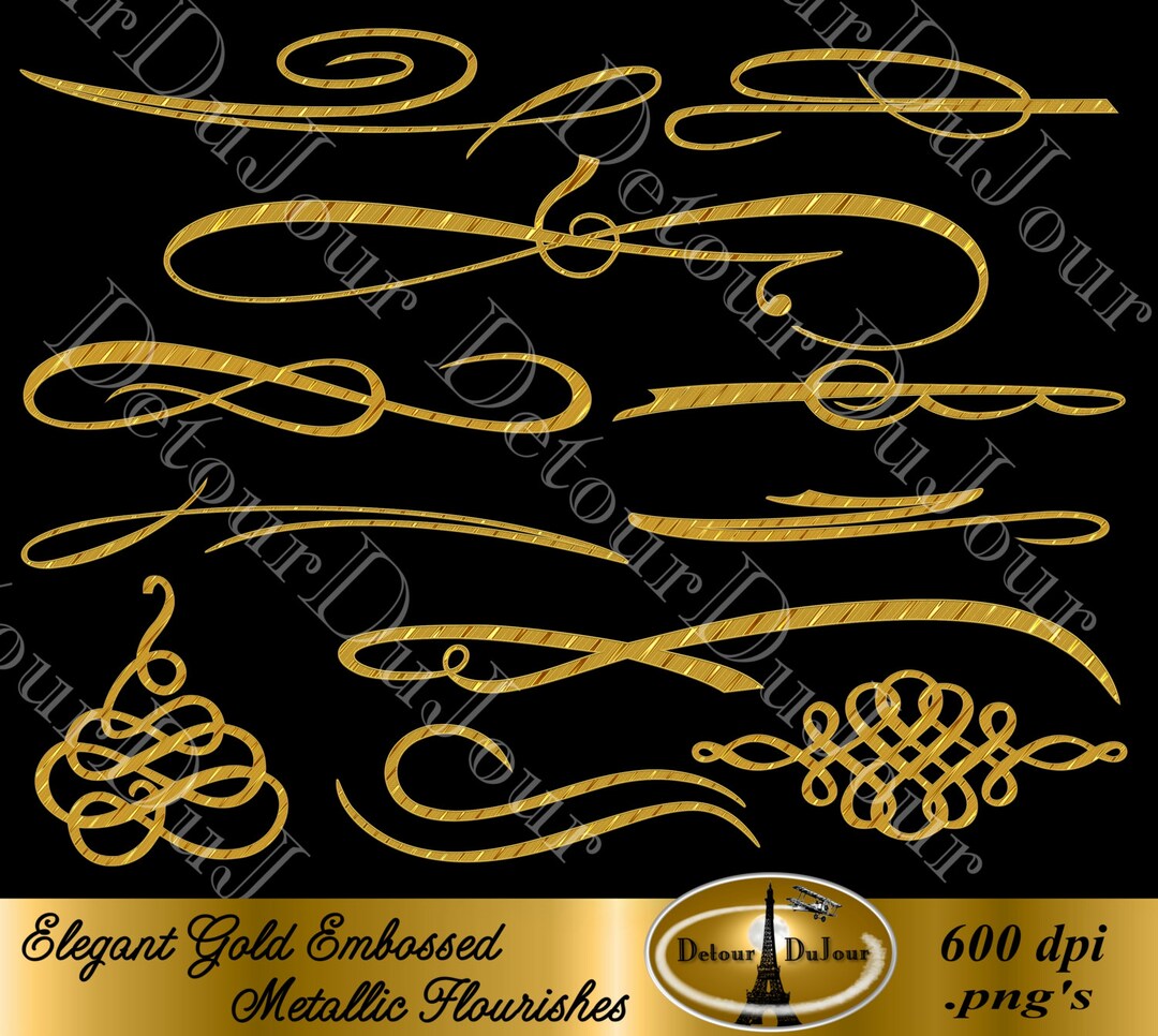 Large Gold Flourishes Sign Making Clipart, 11 Large Clip Art Swirls ...