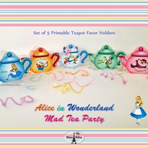 5 Alice in Wonderland Tea Party Tea Pot Favor Holder Teapots, Mad ...