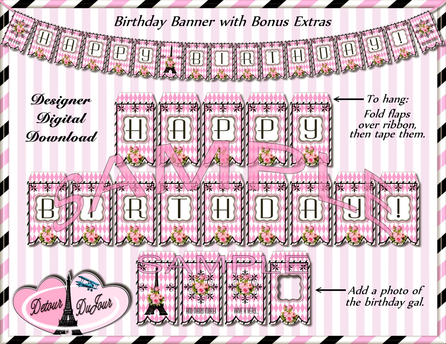 Digital Paris Party Printable Birthday Pack Pink and Black | Etsy