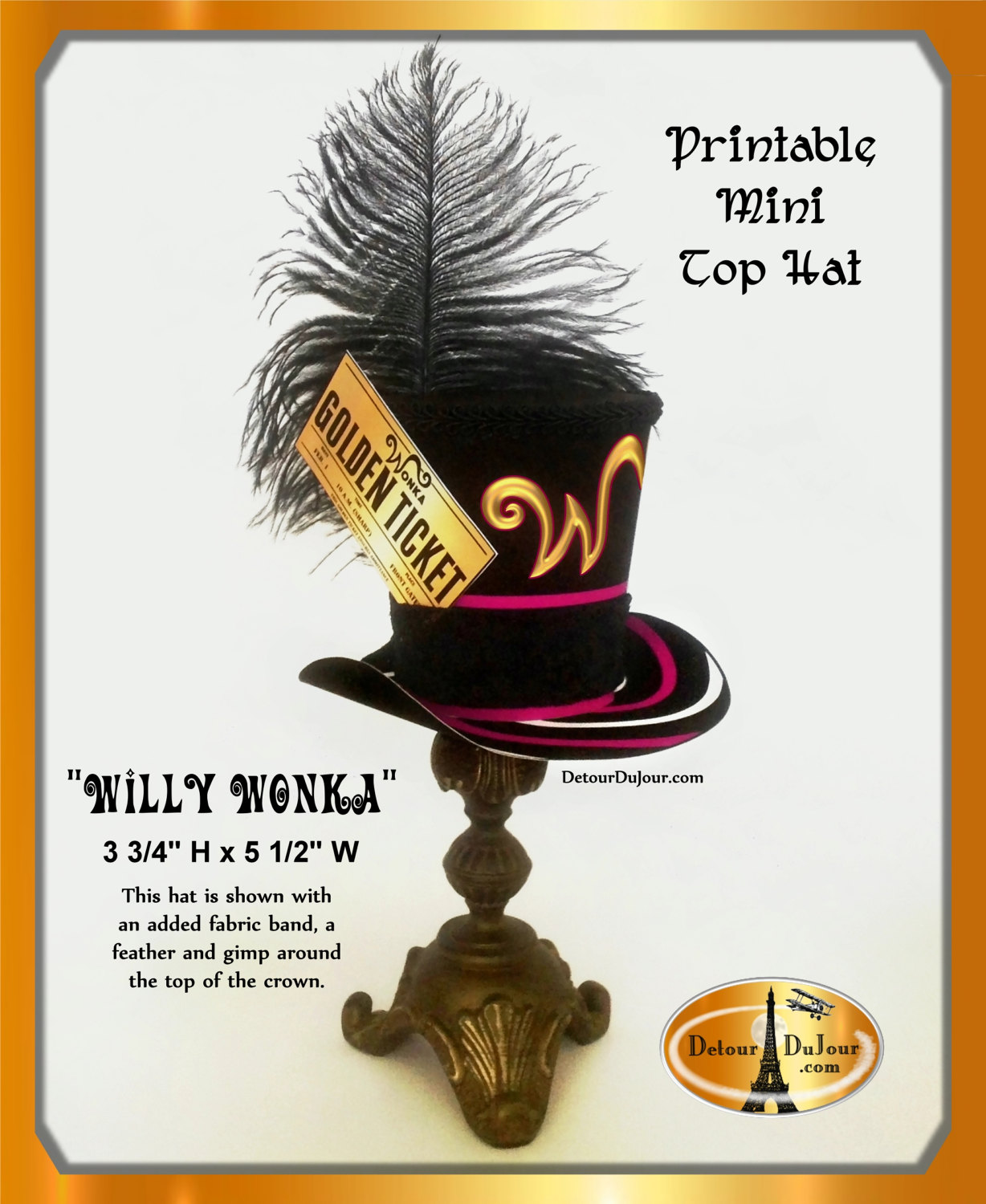 PRINTABLE Willy Wonka Hat Halloween Top Hat Willy Wonka Golden - Etsy