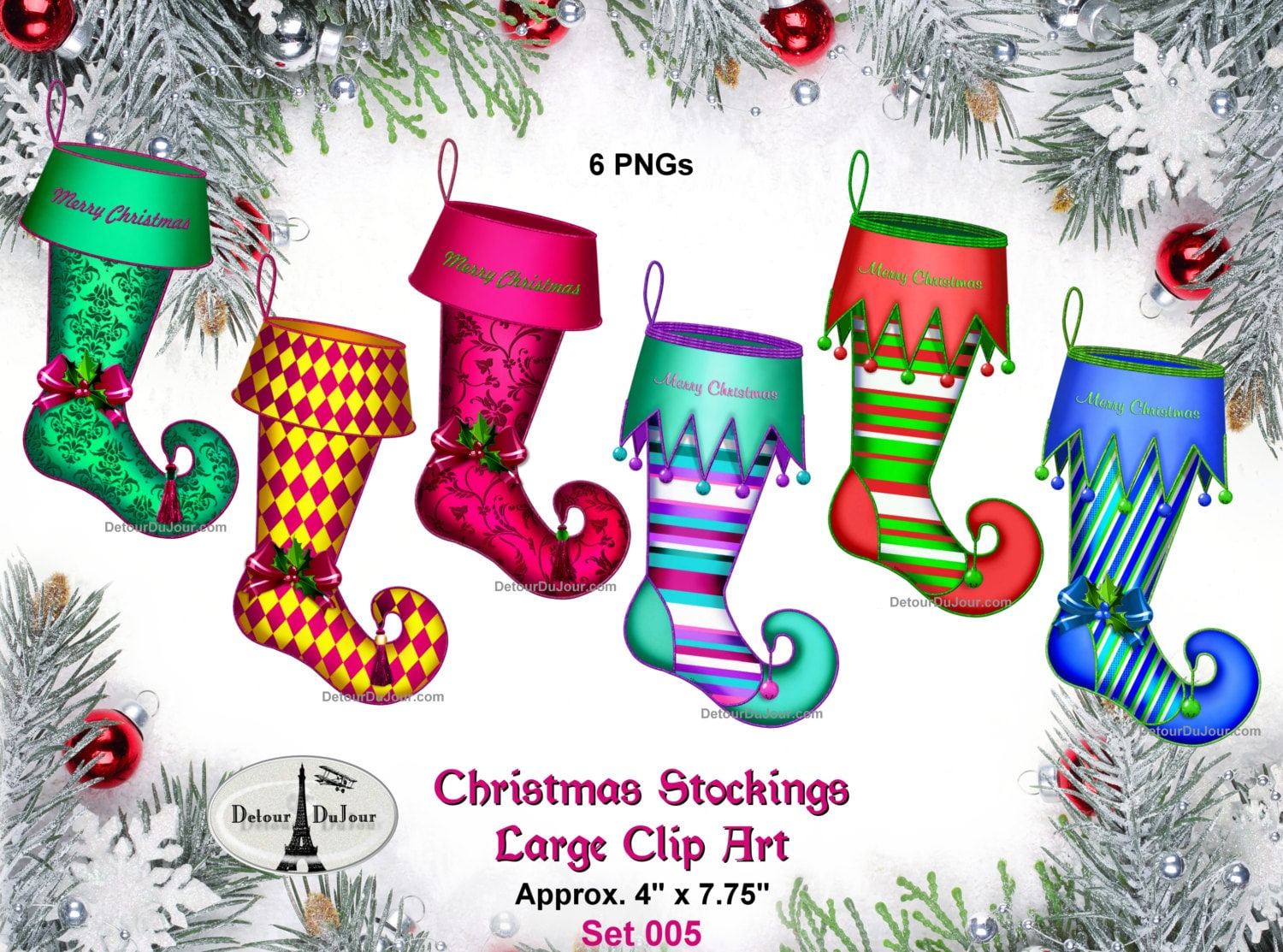 Christmas Clipart Christmas Stockings Clip Art Set5 Card | Etsy