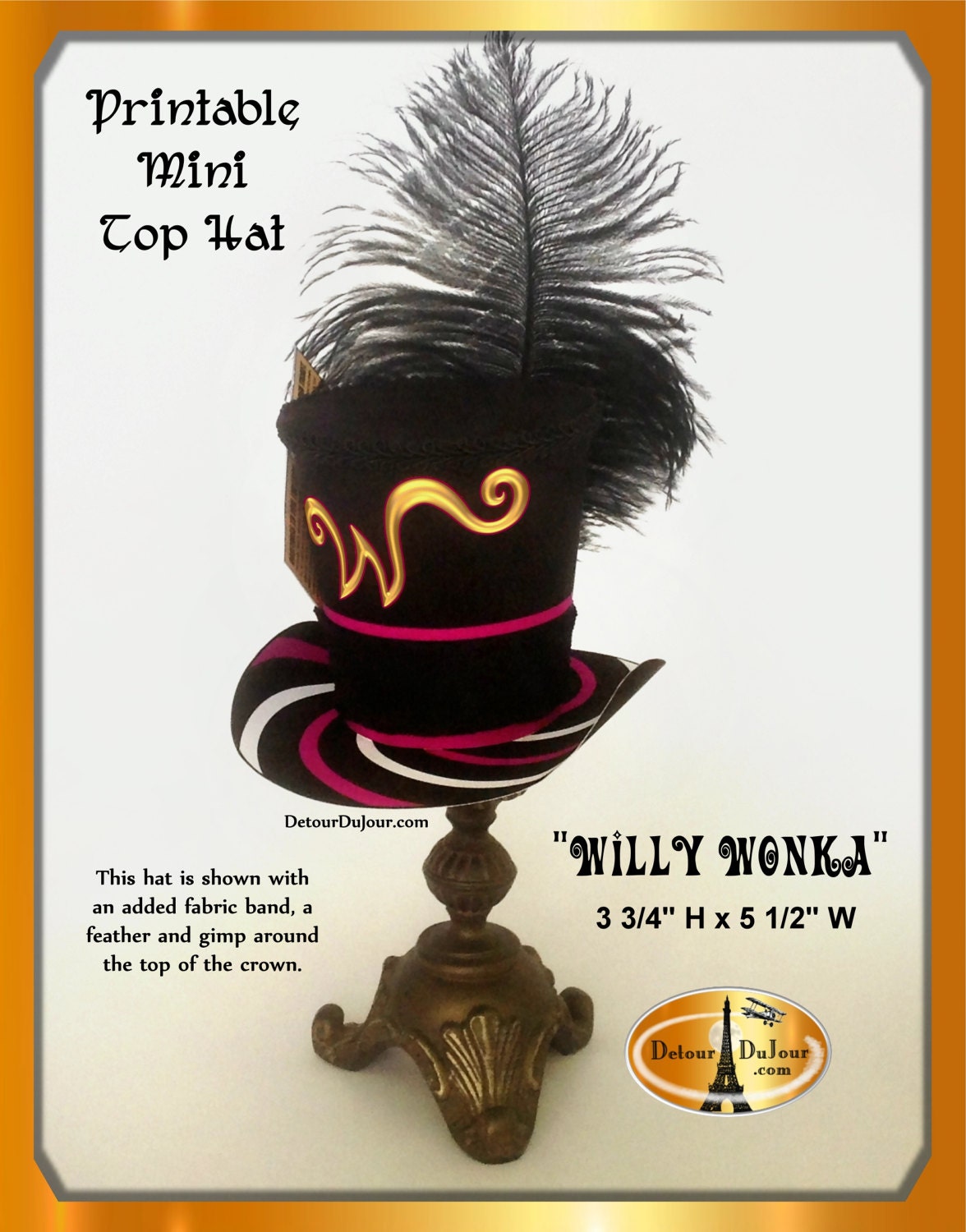 PRINTABLE Willy Wonka Hat Halloween Top Hat Willy Wonka Golden - Etsy ...