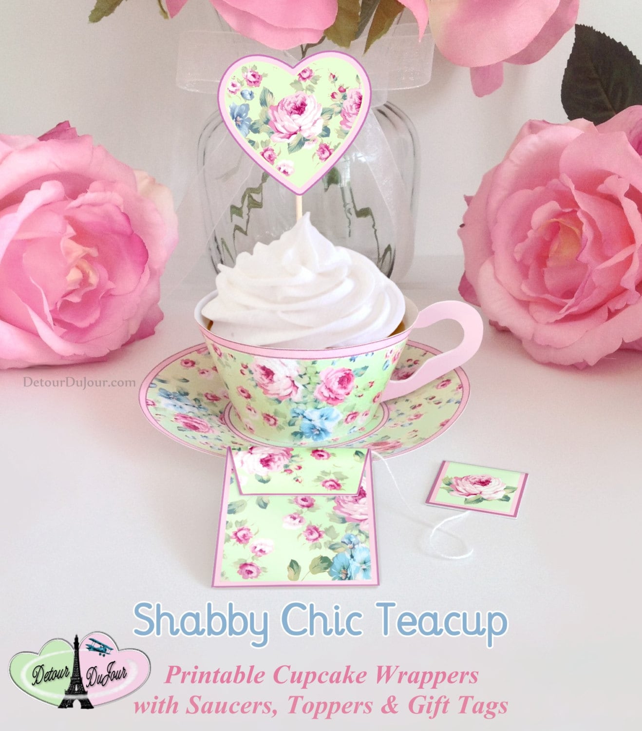 Paper Tea Cups PRINTABLE Teacup Cupcake Wraps Wrappers - Etsy