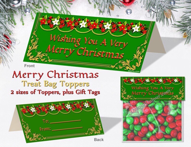 2 PRINTABLE Christmas Bag Toppers Ziplock Snack Favor Bag Toppers ...