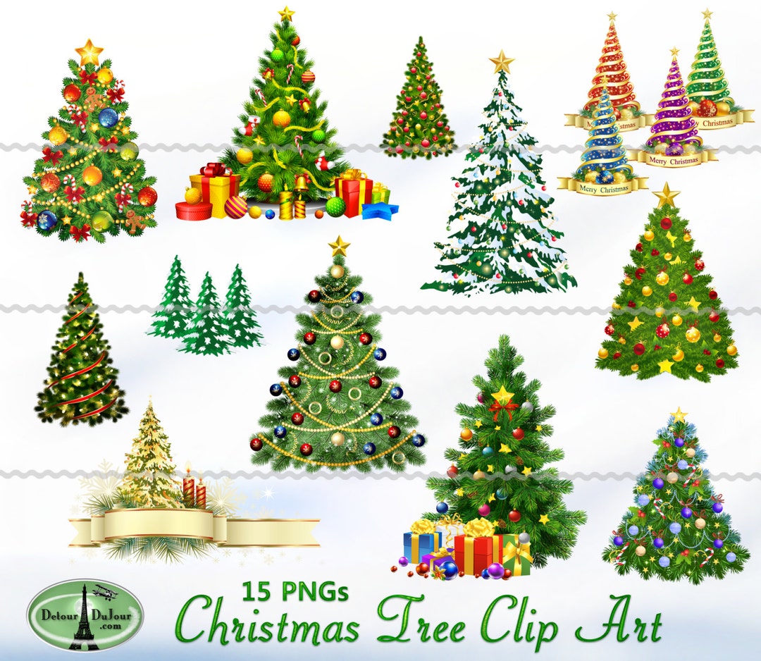 15 Pngs Printable Christmas Tree Clipart, Digital Christmas Tree Clip ...