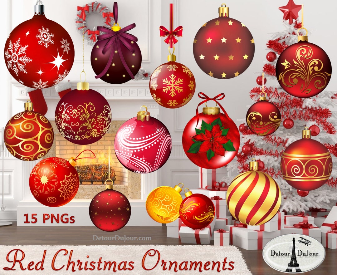 10 Printable Christmas Ornaments, Red, Ornament, Clipart, Christmas ...