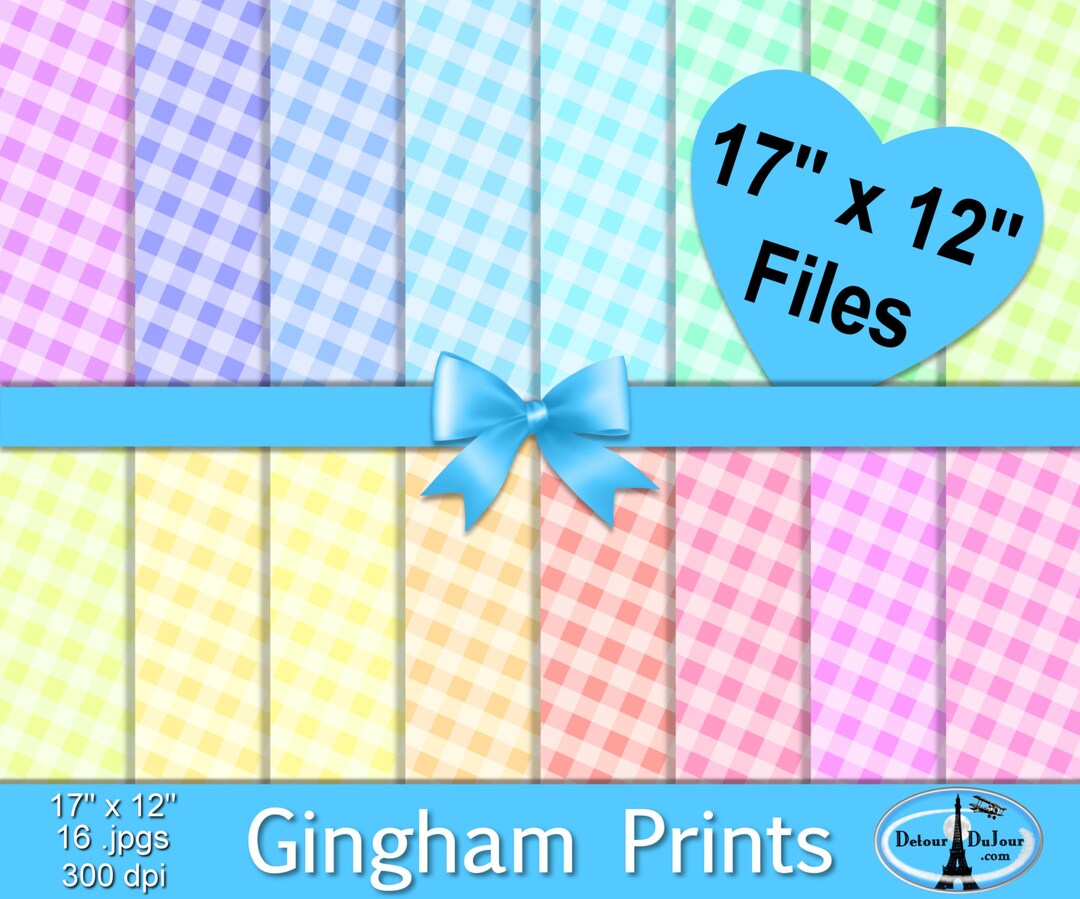 Gingham Digital Paper Pack, Pastel Paper Pack, 12 X 17 Files, Print ANY ...
