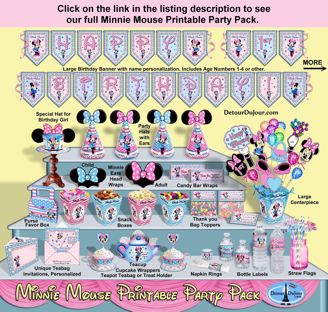 Minnie Mouse Birthday 3D Paper Teacup Cupcake Holders, 3D Paper Teapot ...