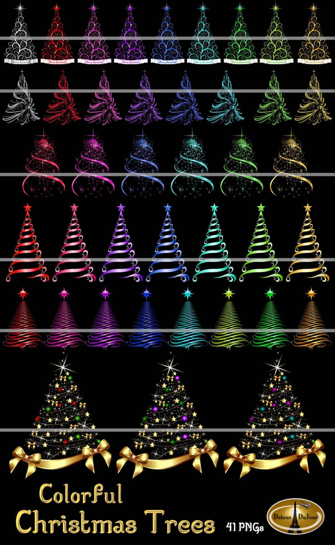 Christmas Tree Clip Art, Printable Christmas Tree Clipart, Digital ...