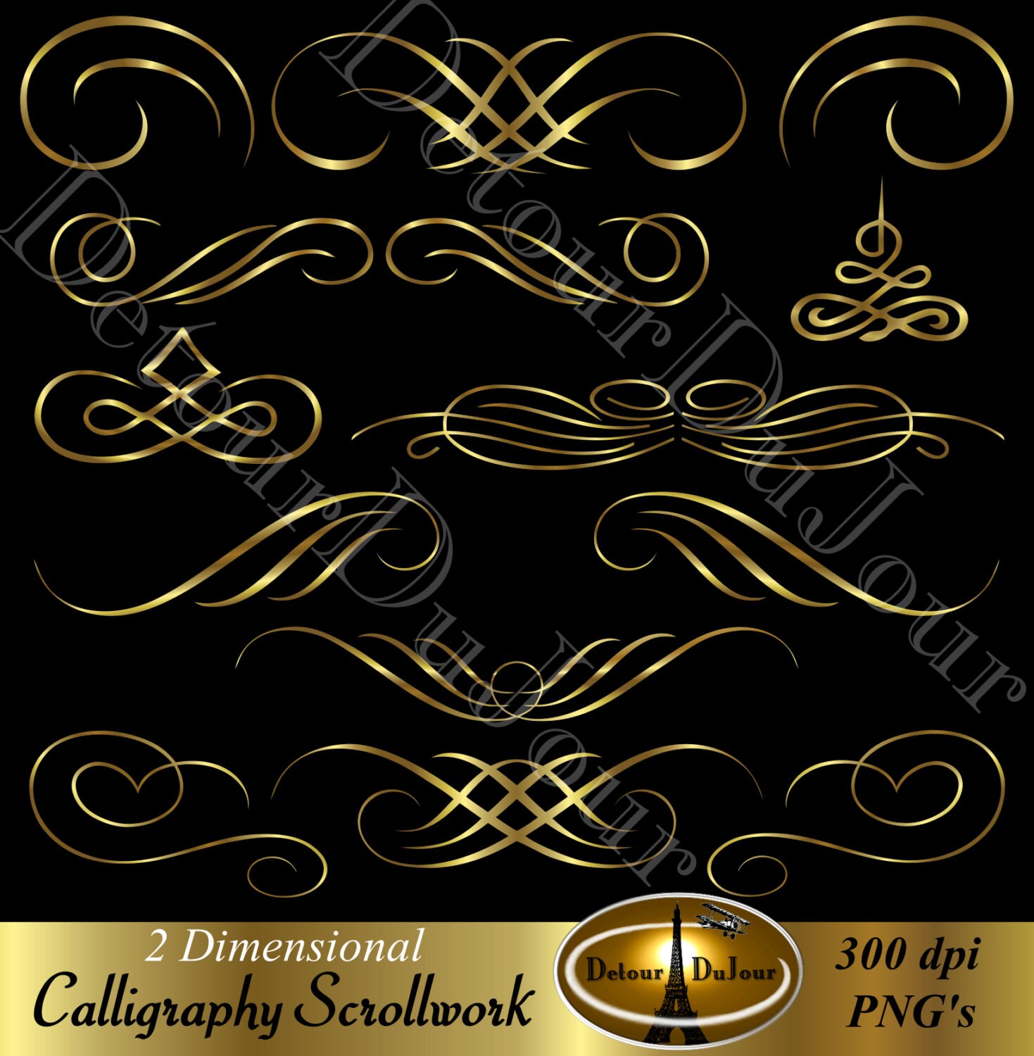 Greeting Card Clip Art Accent Gold Metallic Digital Flourishes Digital ...