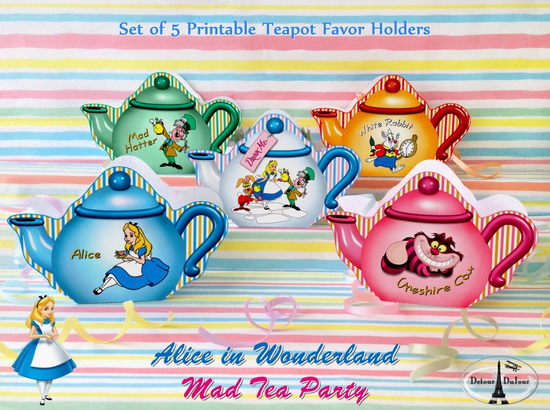 5 Alice in Wonderland Tea Party Tea Pot Favor Holder Teapots, Mad ...