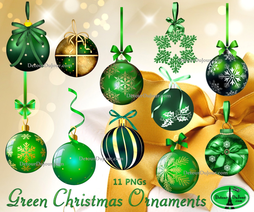 Green Christmas Clipart Ornaments, Digital, Christmas Tree Ornament ...