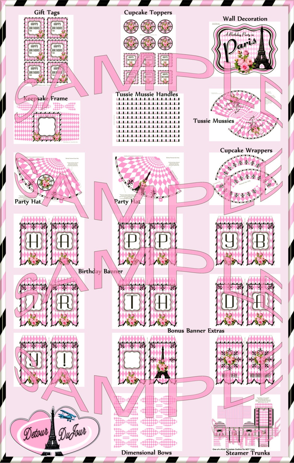 Digital Paris Party Printable Birthday Pack Pink and Black | Etsy