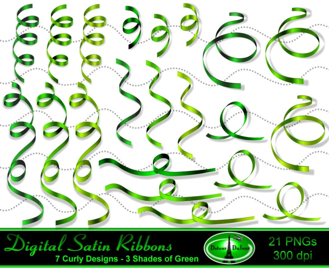 Curly Ribbons Party Streamers Clipart Green Clip Art - Etsy