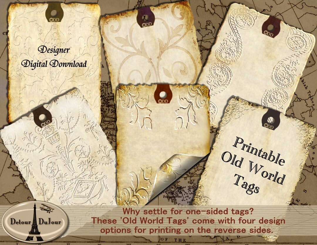 Printable Tags, Vintage Tags, Aged Grunge Textured Embossed Tags, Old ...