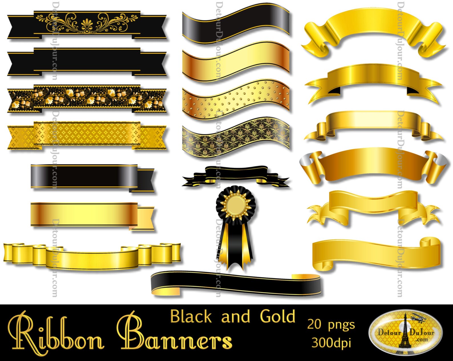 Black Gold Banner Clipart Decorative Text Banner Clipart | Etsy