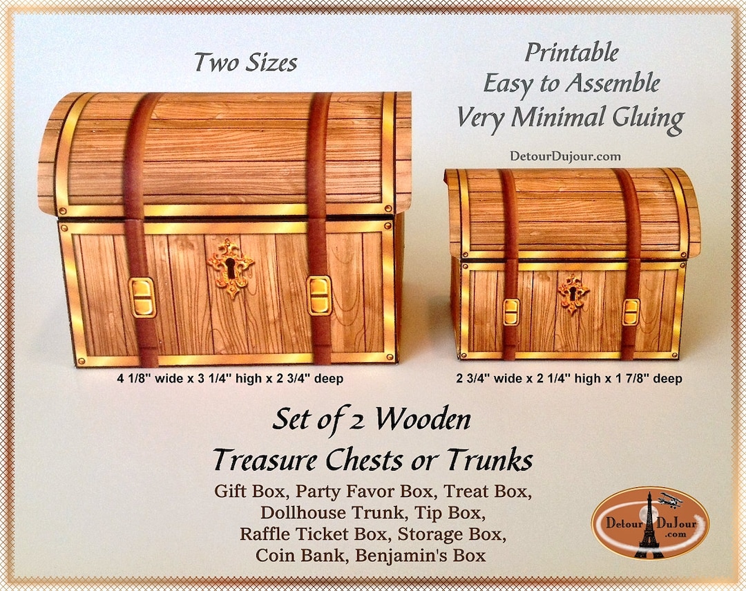 PRINTABLE Treasure Chest Gift Box, Old Word Trunk, Pirate Chest Favor ...