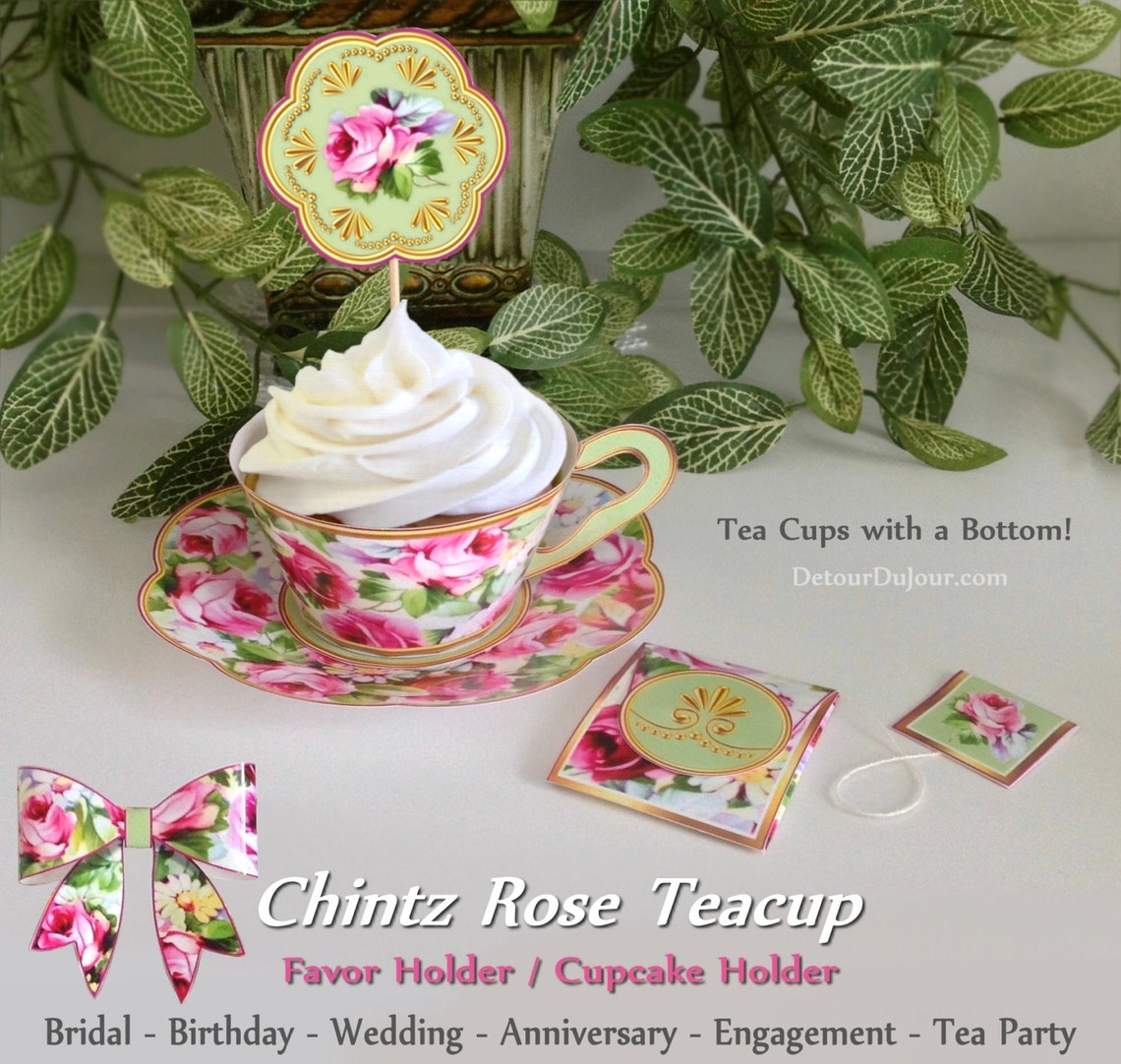 Pink Rose Paper Tea Cup Cupcake Wrapper Set Weddings - Etsy