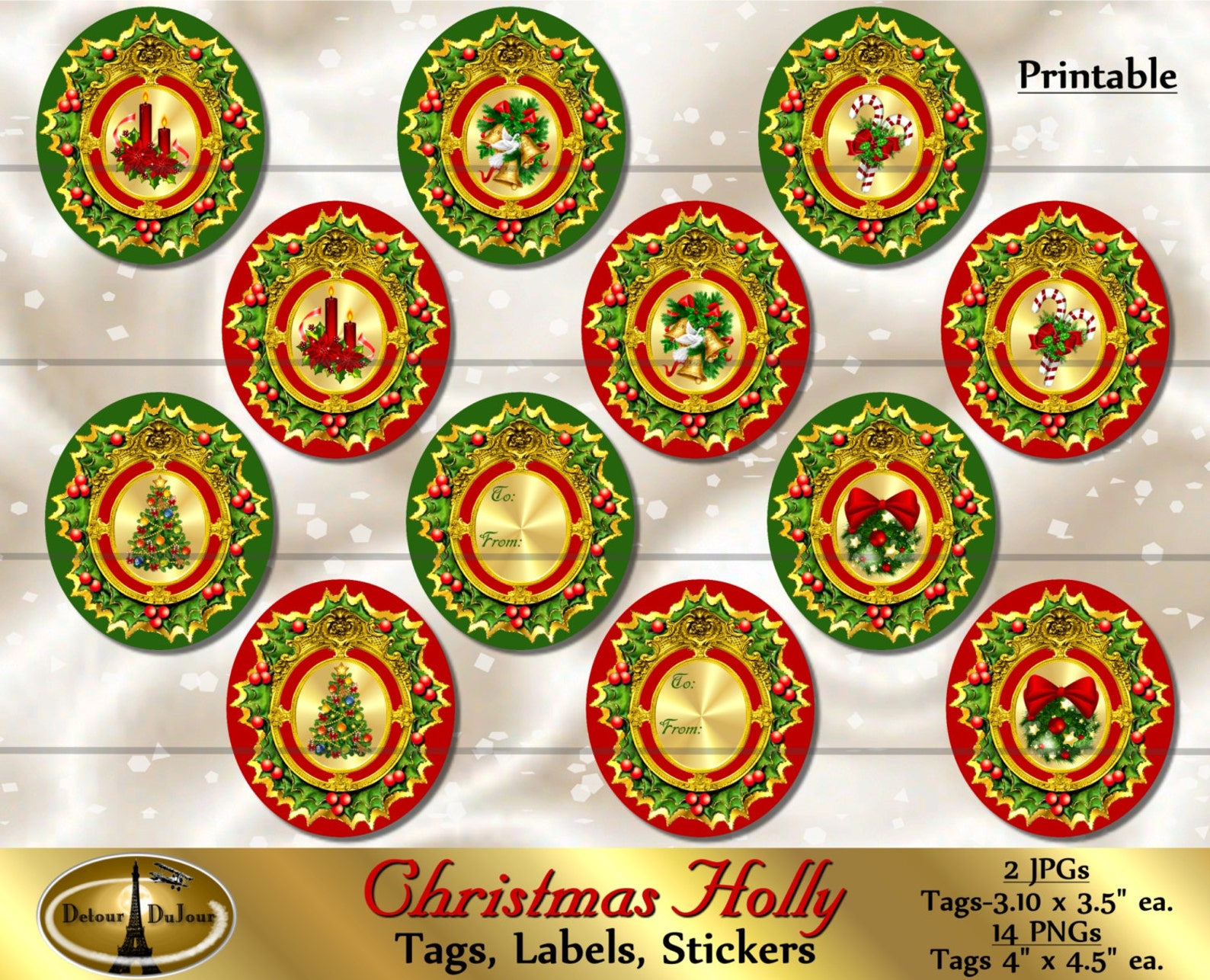 Printable Christmas Tags Printable Elegant Christmas Labels, Resizable ...