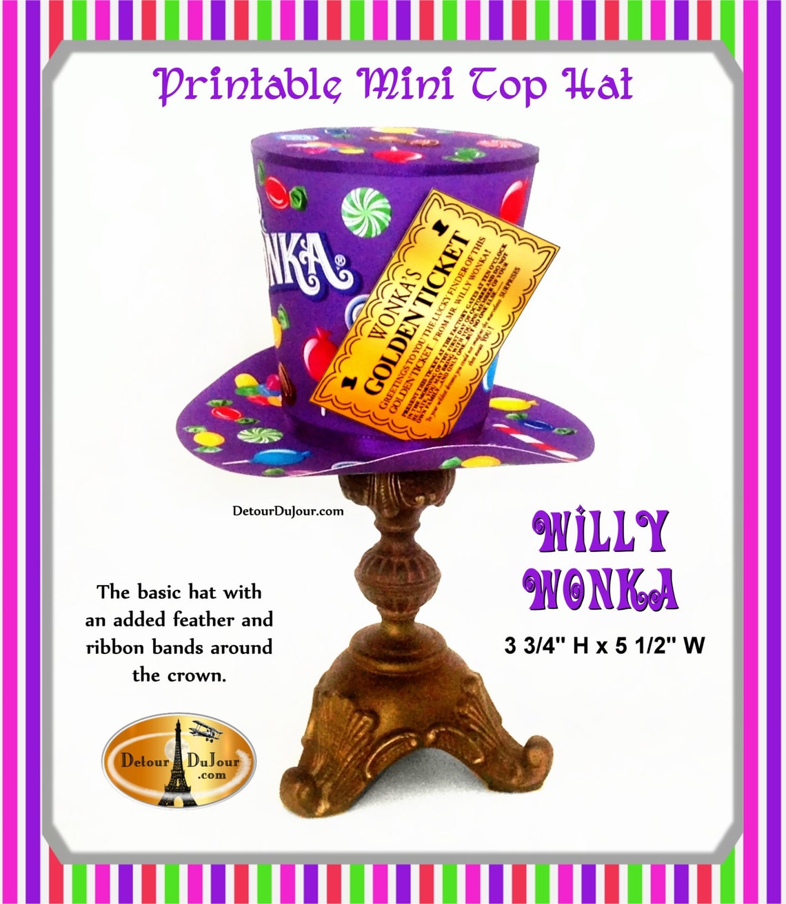 PRINTABLE Party Hat Top Hat Willy Wonka Mini Top Hat Golden - Etsy