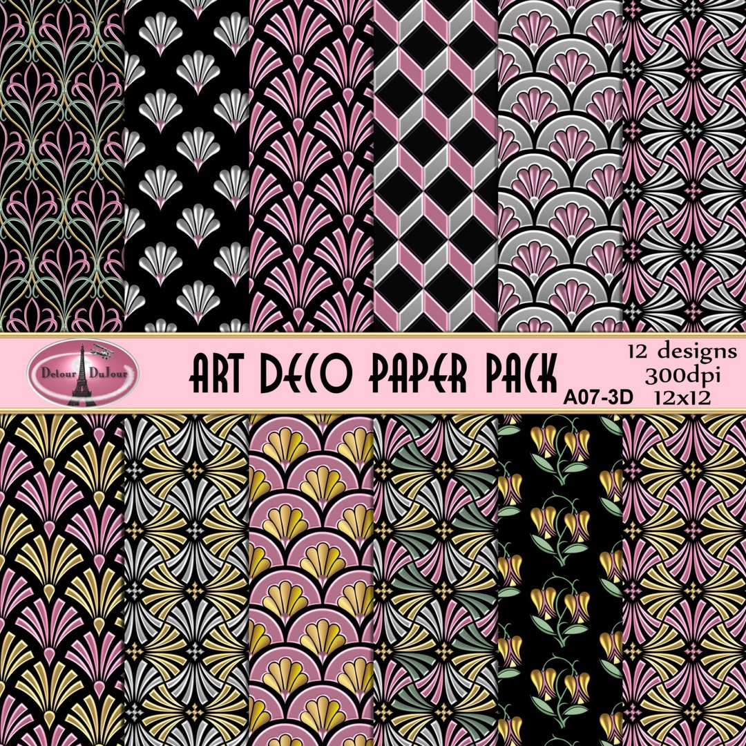 Art Deco Digital Paper Pack, 12 Digital Art Deco Backgrounds, Metallic ...