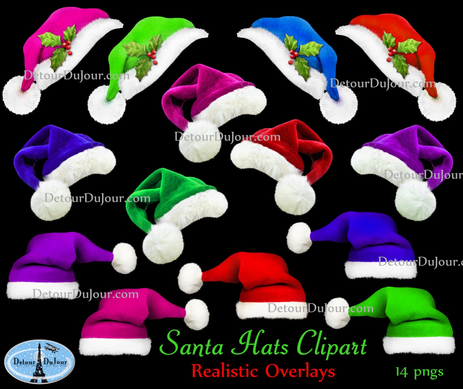 Santa Hats Clipart Overlays, Christmas Clipart 14 Pngs, Santa Claus ...