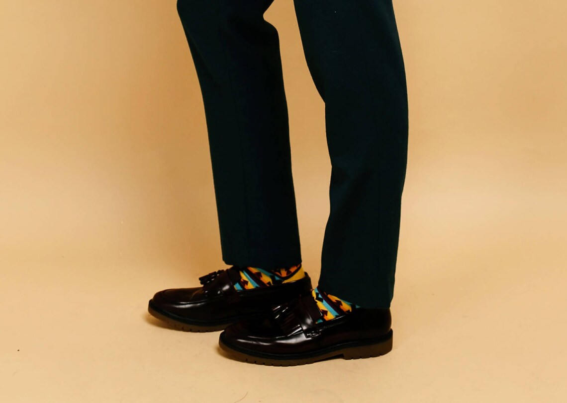 Mens Colorful Dress Socks in Yellow Aztec Print | Groomsmen Sock | Man ...