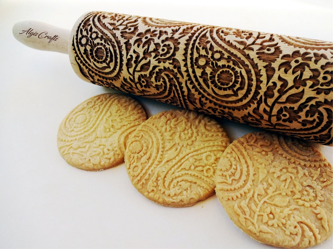 PAISLEY Embossing Rolling Pin. Laser Cut Dough Roller for Embossed ...