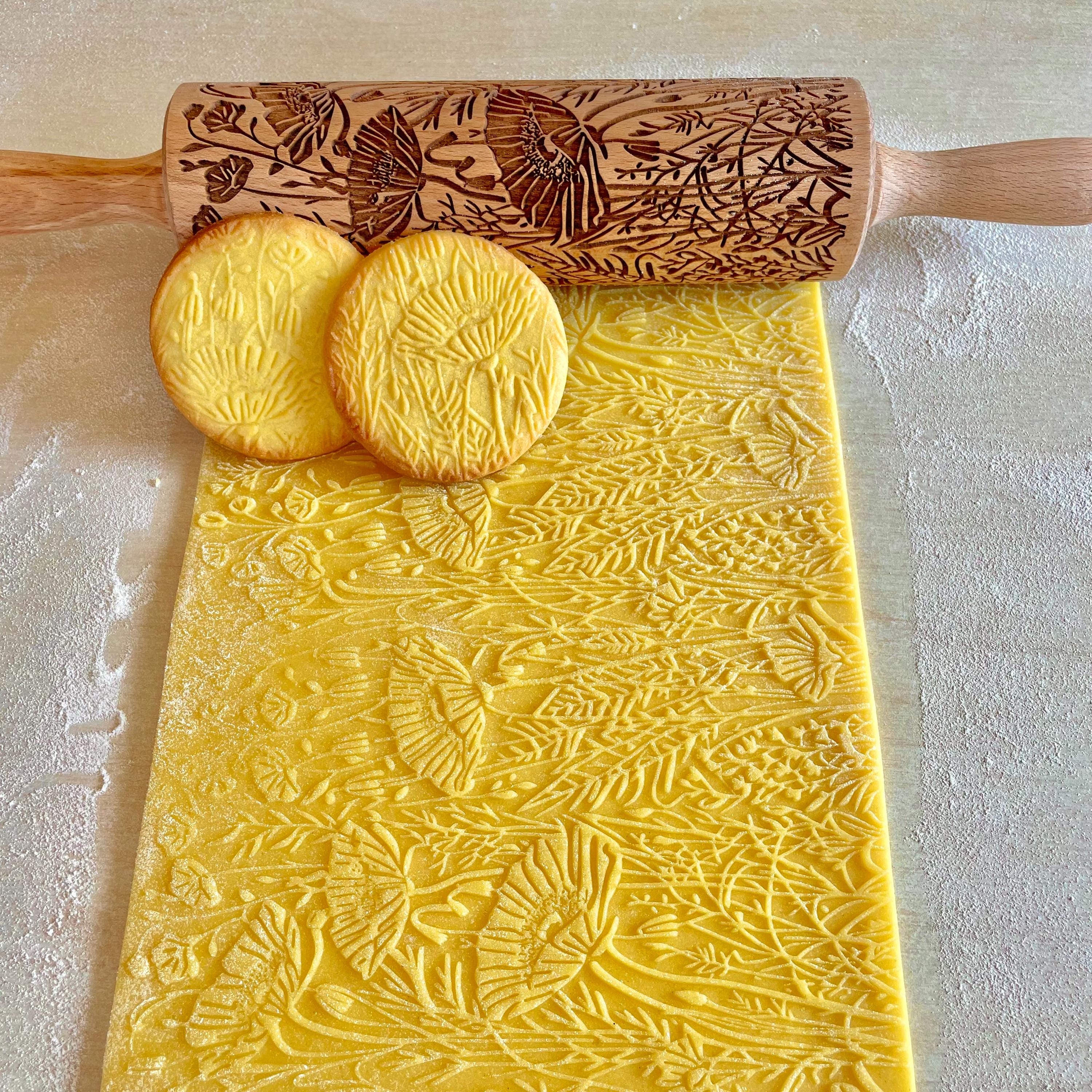 WILD POPPIES Pattern Embossing Rolling Pin. Engraved Wooden Dough ...