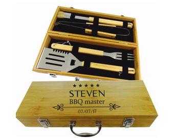 BARBECUE GRILLING SET 5 Tools Personalized Grilling Set With 5 Bbq Grilling Tools in Natural ...