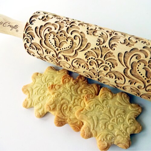 MEADOW Embossing Rolling Pin Wooden Embossed Dough Roller With - Etsy